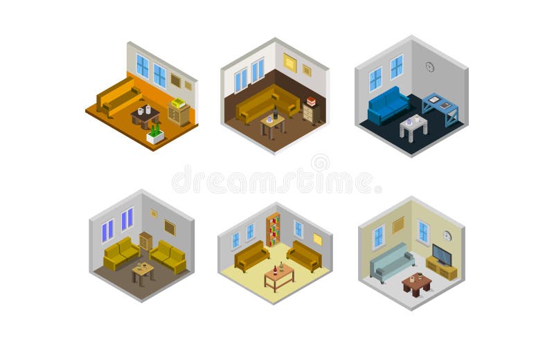 Isometric Lounge Room Vector Illustration Stock Illustration ...