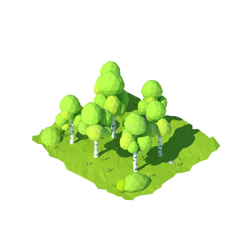 Isometric Low Poly Birch, 3D Rendering Stock Illustration ...