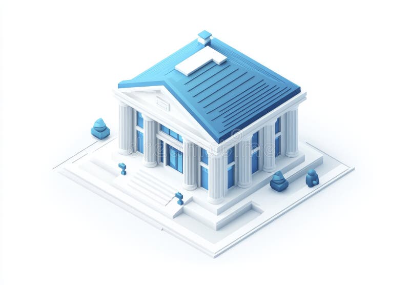 Isometric Low Poly Blue and White Building Model Stock Illustration ...