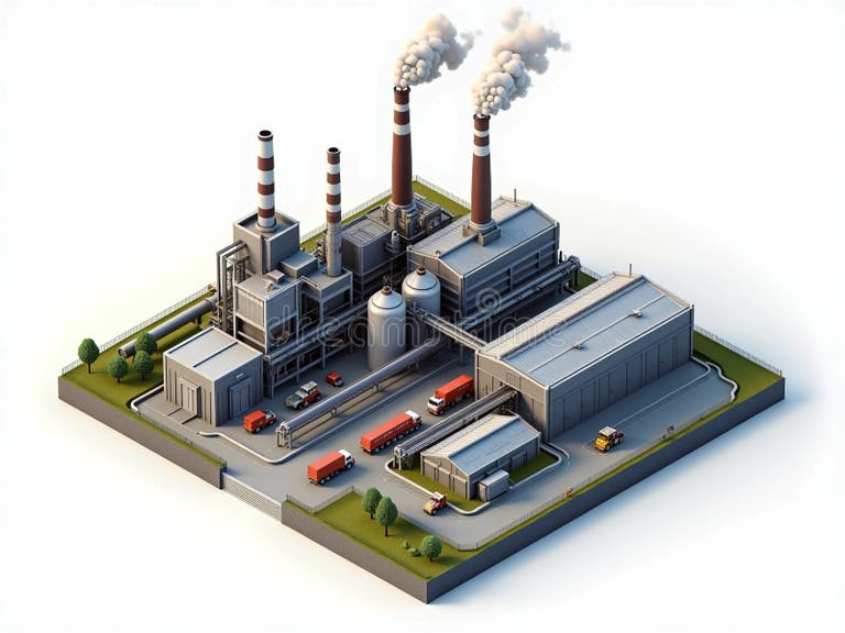 Isometric Low Poly 3D Render of Industrial Manufacturing Complex Stock ...