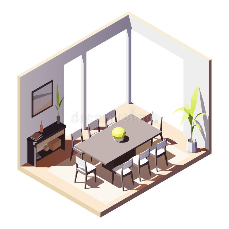 Isometric Low Poly Dining Room Stock Vector - Illustration of decor ...