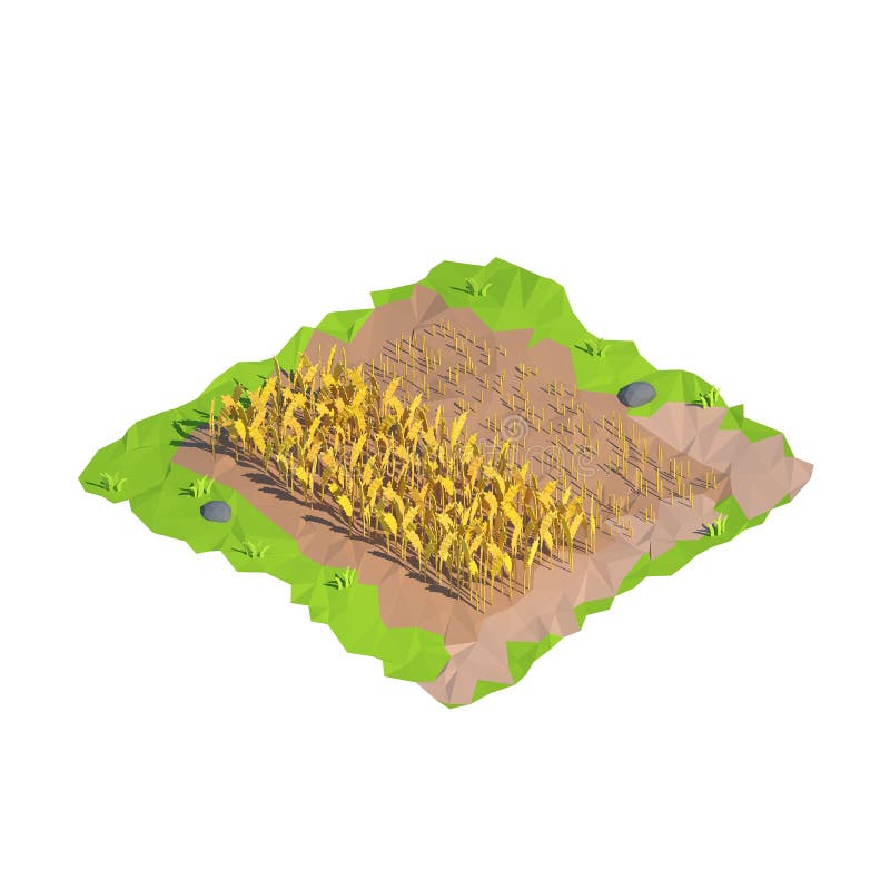 Isometric Low Poly Field, 3D Rendering Stock Illustration ...