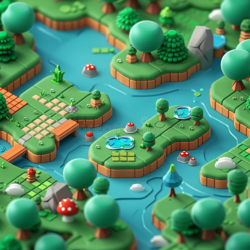 Isometric Low Poly Forest Scene a Colorful 3D Style Featuring Terrain ...