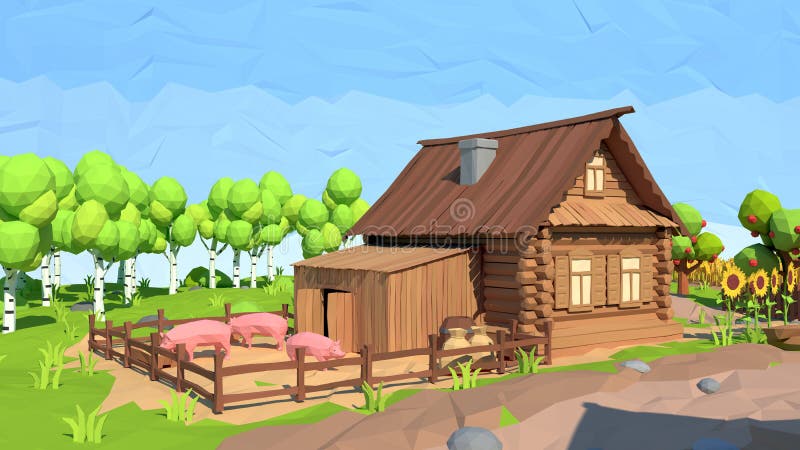 Isometric Low Poly House, 3D Rendering Stock Illustration ...