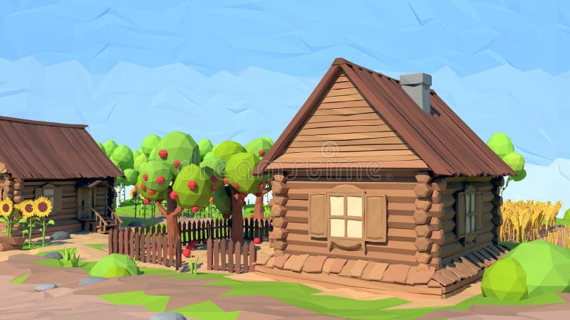 Isometric Low Poly House, 3D Rendering Stock Illustration ...