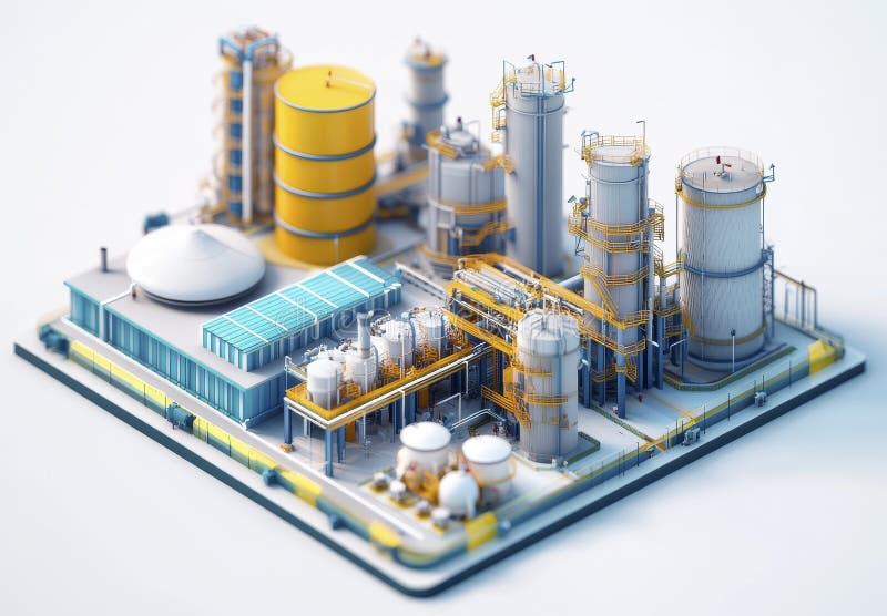 Isometric Low Poly Industrial Refinery Complex Model Stock Illustration ...