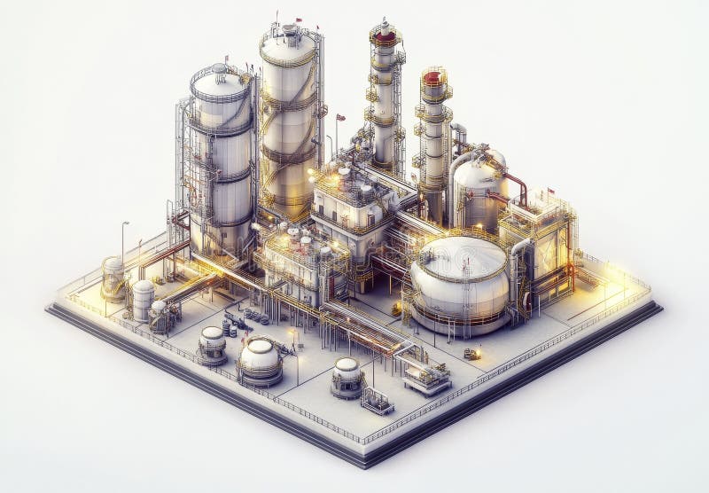 Isometric Low Poly Industrial Refinery at Night Stock Illustration ...
