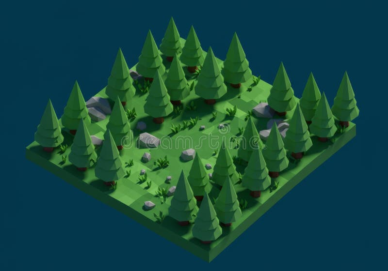 Isometric Lowpoly Forest Scene with Green Trees Stock Illustration ...