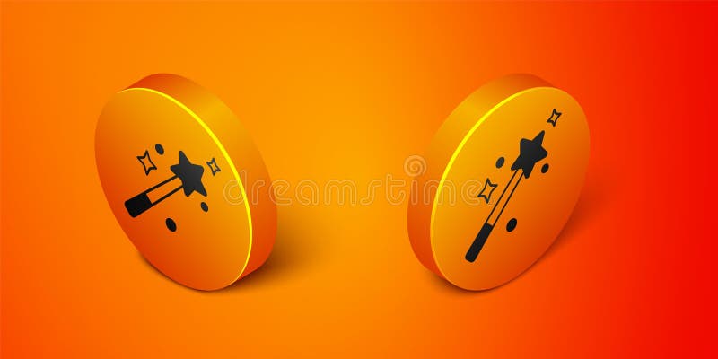 Isometric Magic Wand Icon Isolated on Orange Background. Star Shape ...
