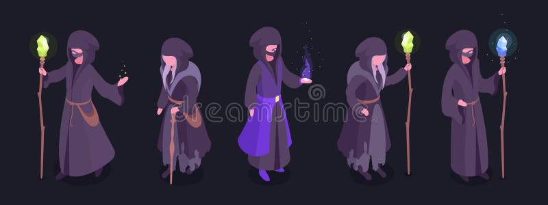 Isometric Magic Wizard and Witch. Witchcraft Magician Characters, Witch ...