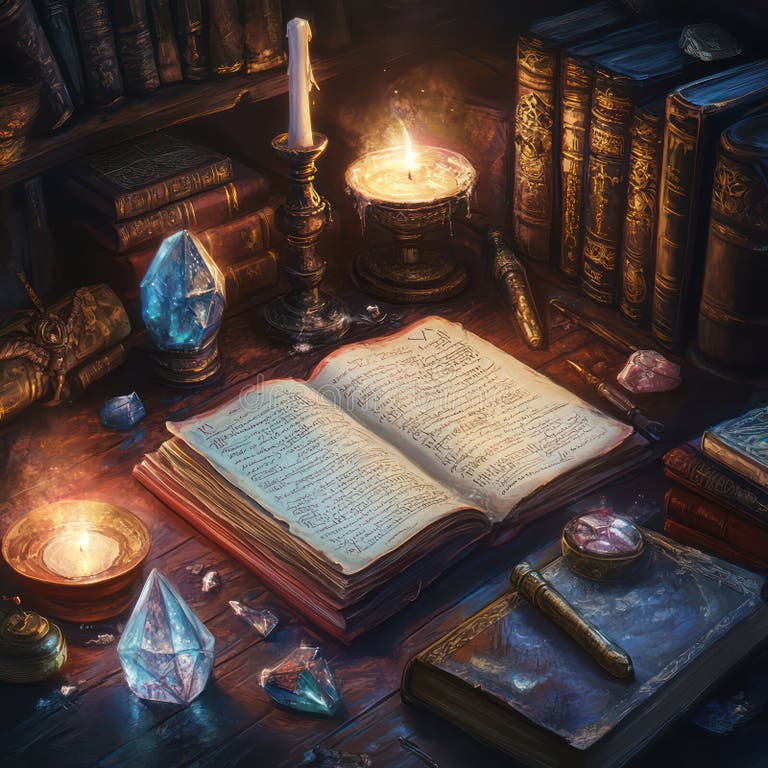 Isometric Magical Study with Scrolls, Ancient Books, Candlelight, and ...