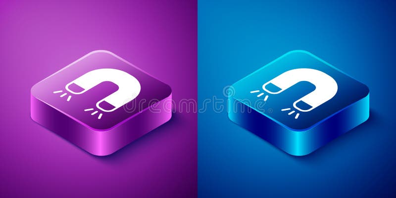 Isometric Magnet Icon Isolated on Blue and Purple Background. Horseshoe ...