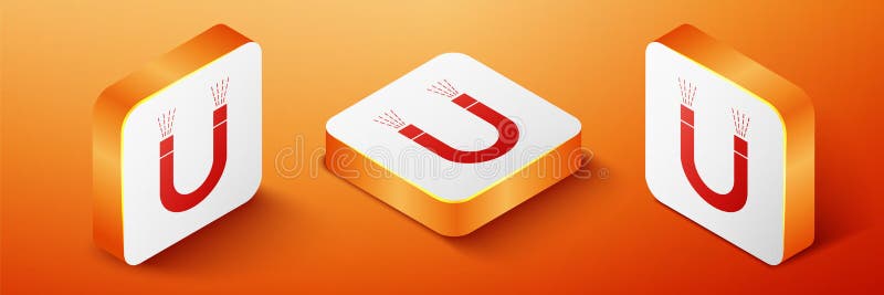Isometric Magnet Icon Isolated on Orange Background. Horseshoe Magnet ...