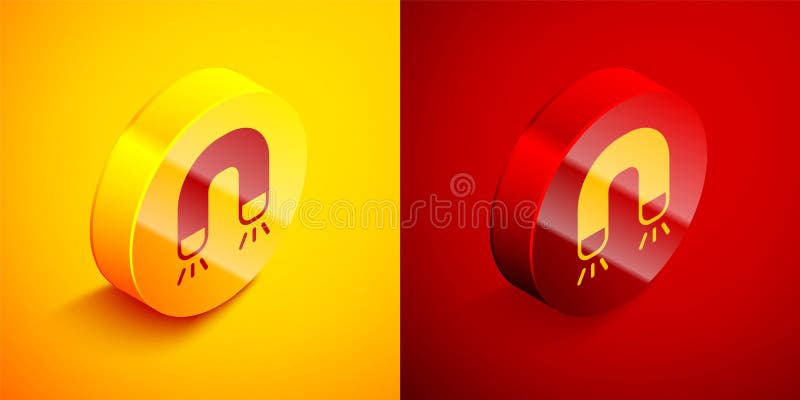 Isometric Magnet Icon Isolated on Orange and Red Background. Horseshoe ...