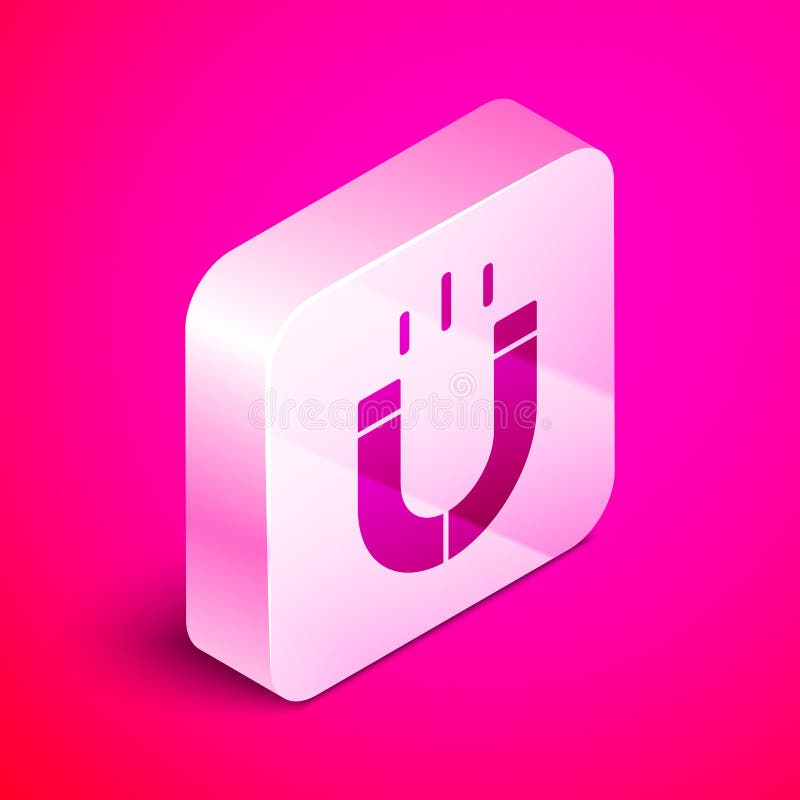 Isometric Magnet Icon Isolated on Pink Background. Horseshoe Magnet ...