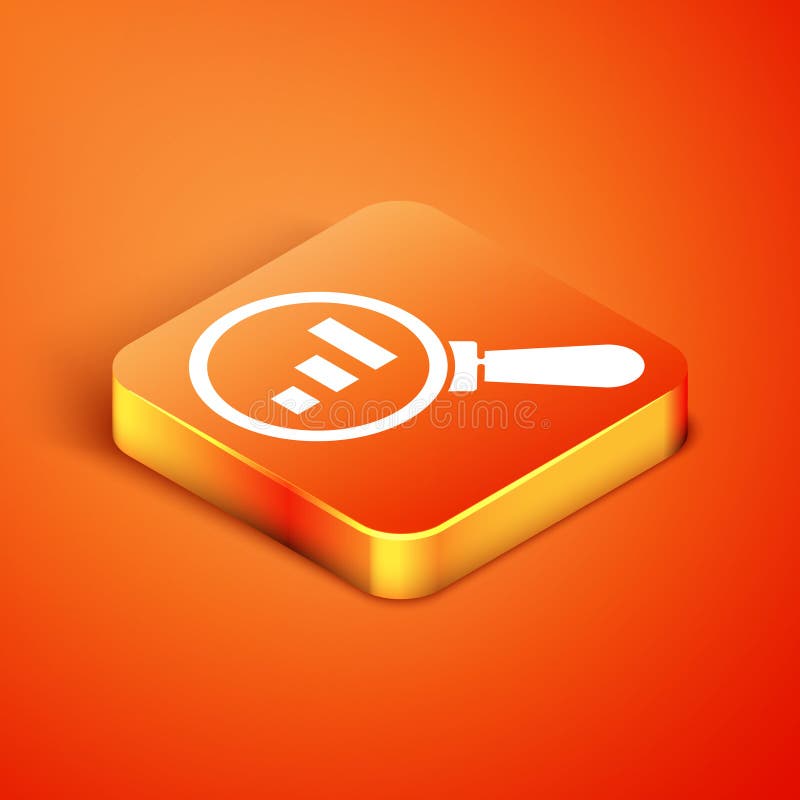 Isometric Magnifying Glass and Data Analysis Icon Isolated on Orange ...
