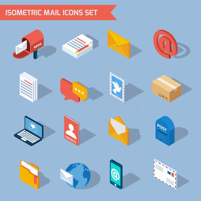 Isometric Mail Icons stock vector. Illustration of letter - 63796741
