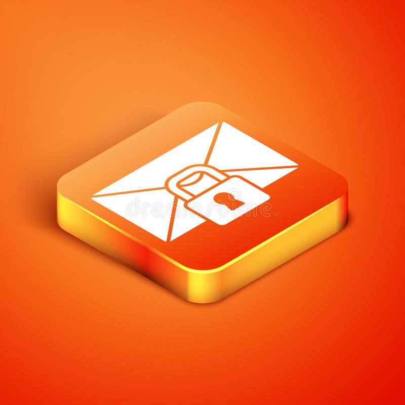 Isometric Mail Message Lock Password Icon Isolated on Orange Background ...