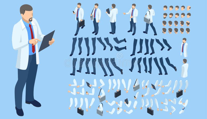 Isometric Man Character Constructor for Designe. Set of Businessman ...