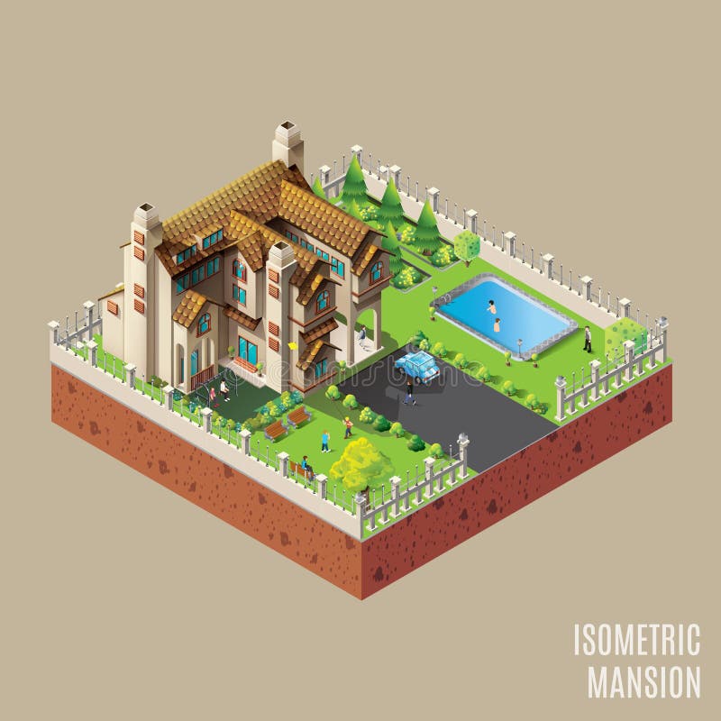 Isometric Mansion. Vector Illustration Decorative Design Stock Vector ...