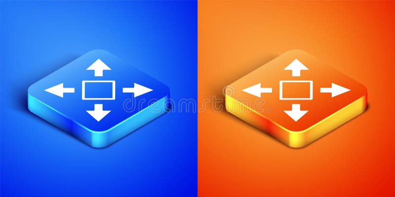 Isometric Many Ways Directional Arrow Icon Isolated on Blue and Orange ...