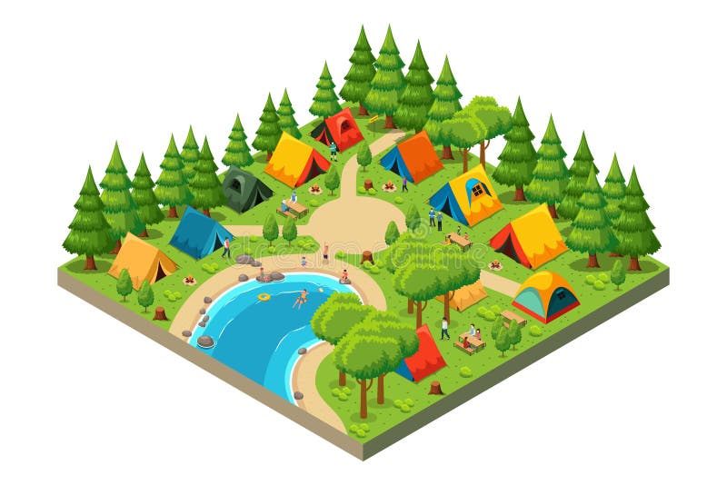 Isometric Map of a Camping Campground Vector Illustration Stock Vector ...