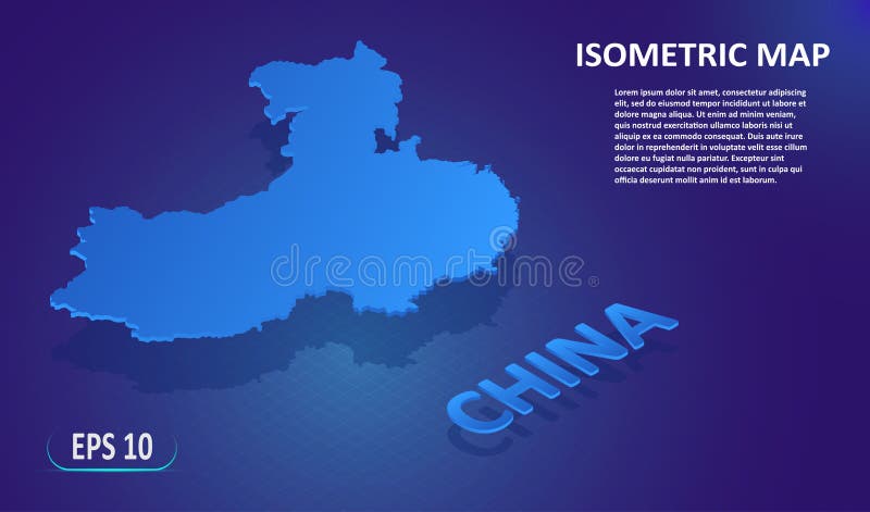 Isometric Map of the China. Stylized Flat Map of the Country on Blue ...