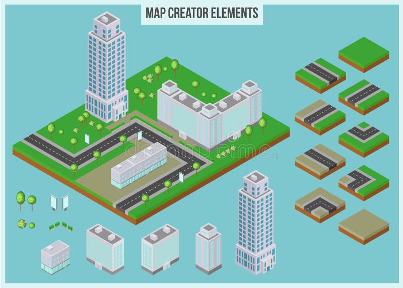 Isometric City Map Creation Kit Stock Vector - Illustration of mapping, mall: 31207935