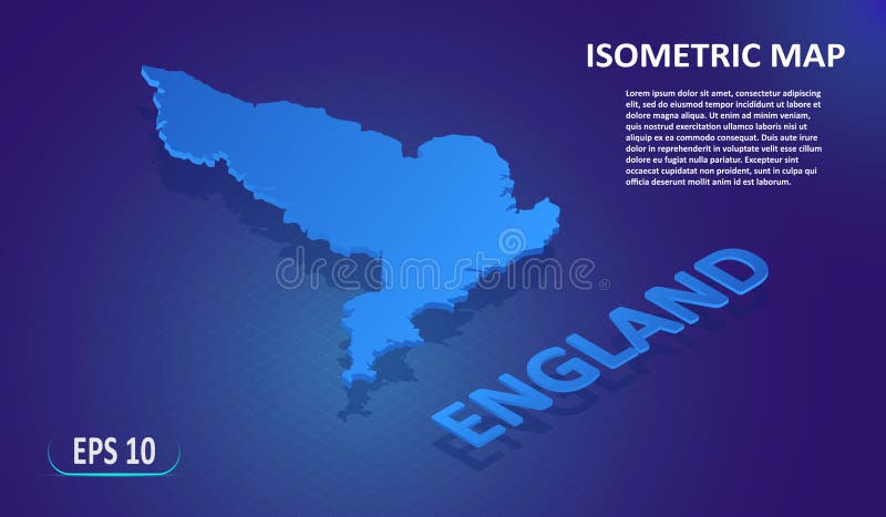 Isometric Map of the ENGLAND. Stylized Flat Map of the Country on Blue ...
