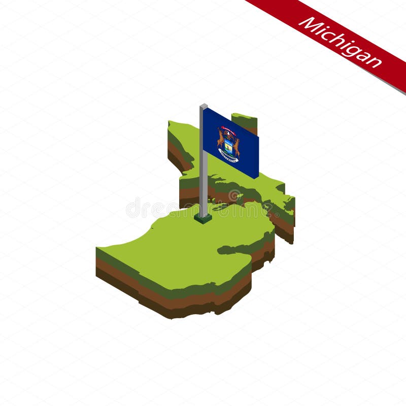 Michigan Isometric Map and Flag. Vector Illustration Stock Vector ...