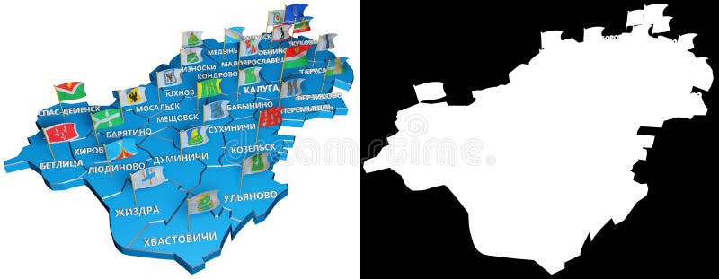 Isometric Map of Kaluga Region with Flags of Regional Centers. 3D ...