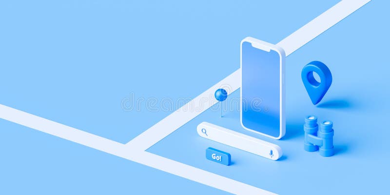 Isometric of Map and Location Pin or Navigation Icon Sign on Blue ...