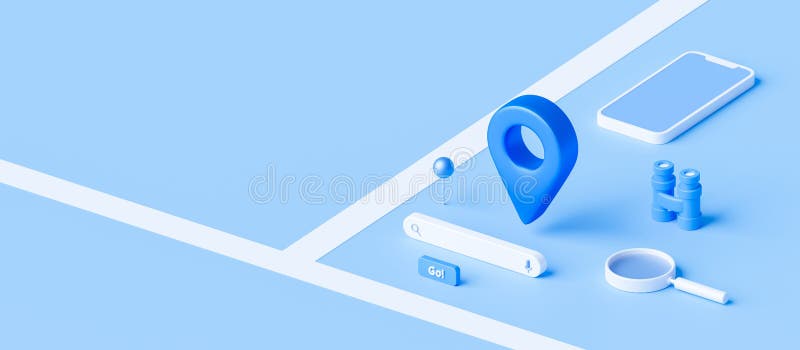 Isometric of Map and Location Pin or Navigation Icon Sign on Blue ...