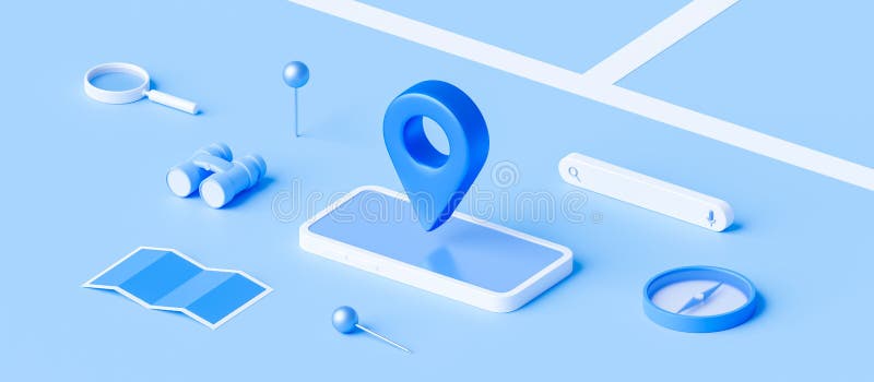 Isometric of Map and Location Pin or Navigation Icon Sign on Blue ...