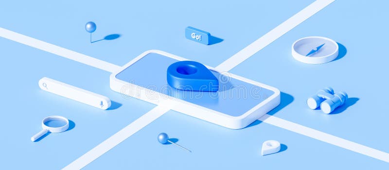Isometric of Map and Location Pin or Navigation Icon Sign on Blue ...