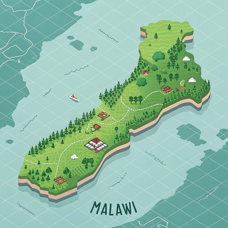 Isometric Map of Malawi Vector Stock Illustration - Illustration of ...