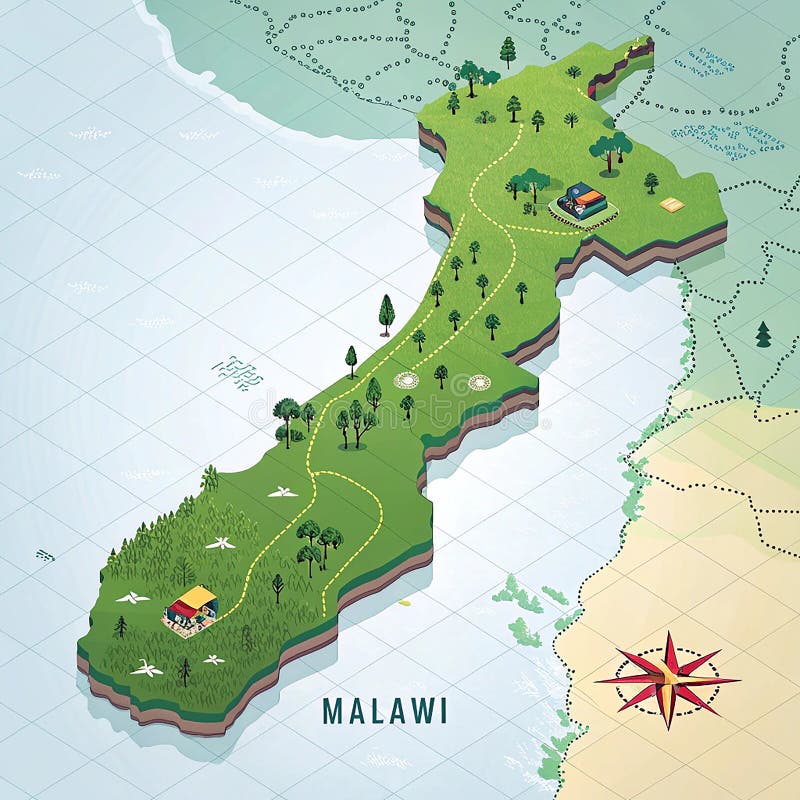 Isometric Map of Malawi Vector Stock Illustration - Illustration of ...