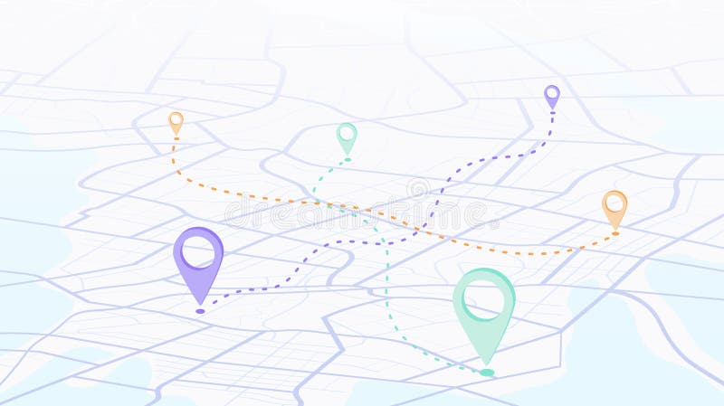 Isometric Map with Pins Location on Streets, Marked with Different ...
