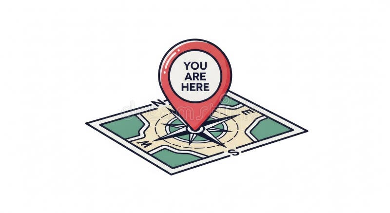 Isometric Map with a Red Location Pin and Compass Rose Indicating "You ...