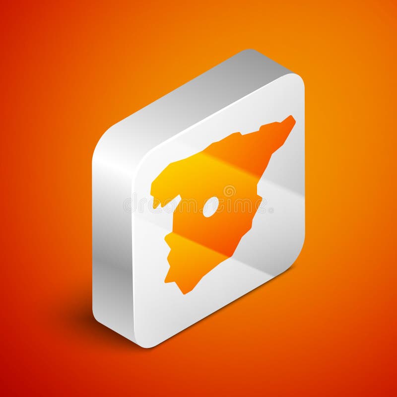 Isometric Map of Spain Icon Isolated on Orange Background. Silver ...