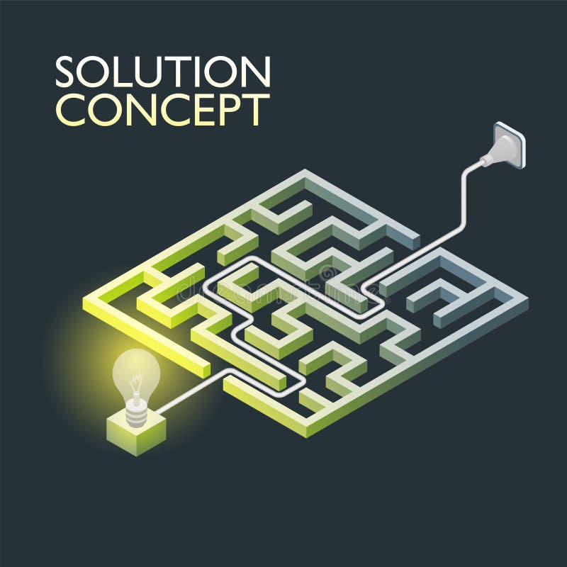 Isometric Maze with Electric Light, Labyrinth Solution Concept. Stock ...