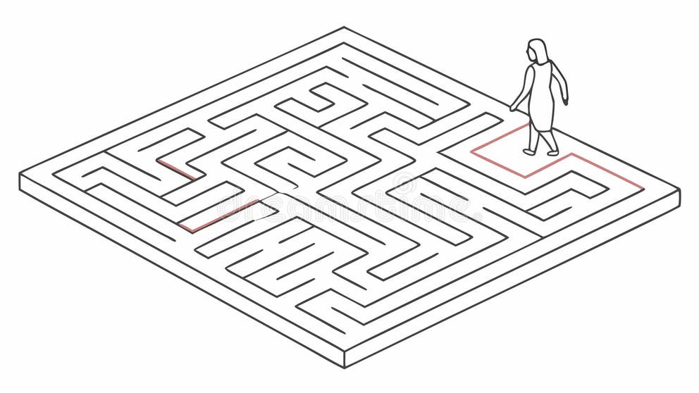 Isometric Maze Outline with Path, Solution, Journey, Vector Design ...