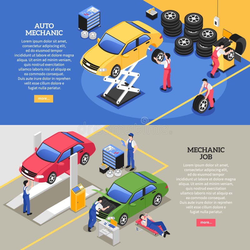 Isometric Mechanic Horizontal Banner Template Set Stock Illustration ...