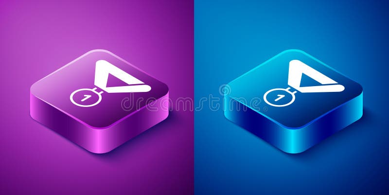 Isometric Medal Icon Isolated on Blue and Purple Background. Winner ...