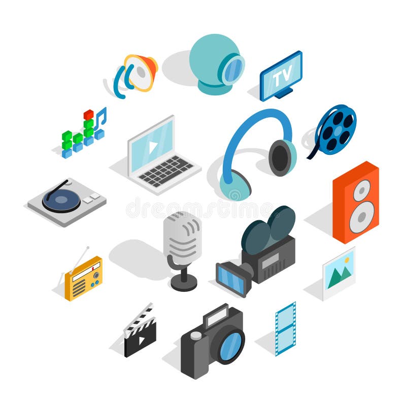 Media Icons Set, Isometric 3d Style Stock Vector - Illustration of ...