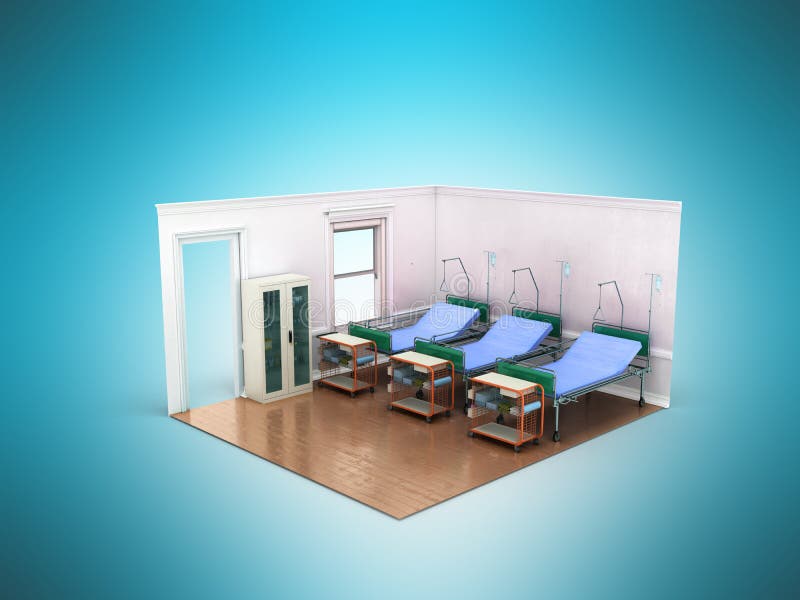 Isometric Medical Room Three Bed 3d Render on Blue Background Stock ...