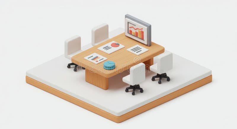 Isometric Meeting Room Setup with Conference Table and Presentation ...