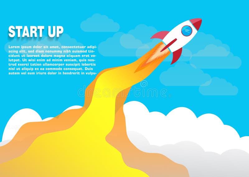 Flat Design Business Start Up Launch Concept with Rocket Icon Stock ...