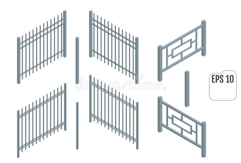 Isometric Metal Fence Sections. Vector Stock Vector - Illustration of ...