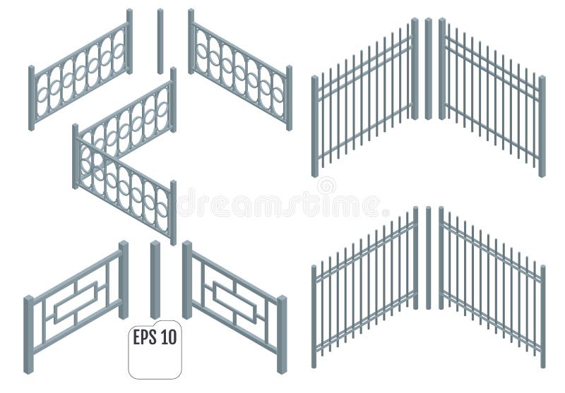 Isometric Metal Fence Sections. Vector Stock Vector - Illustration of ...